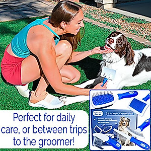 Horicon Pet 6 In 1 Premium Dog Brush Set - Dog Grooming Brushes - Ball Pin & Bristle Brush, Curved Blade Dematting Comb, Slicker Brush, Deshedding Edge Comb, Detangling Pet Comb