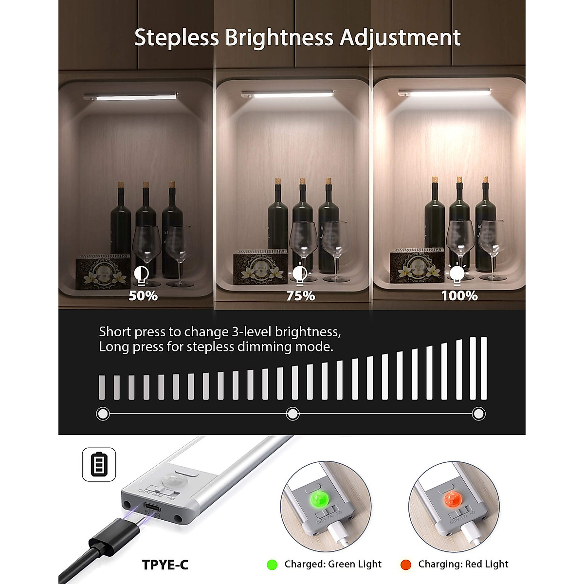 54-LED Under Cabinet Lights Wireless - Motion Sensor LED Kitchen Closet Counter Lighting with 1500mAh Rechargeable Battery & Magnetic Mount, Ideal Night Lights for Bedroom Babyroom Armoire Stair -2Pcs