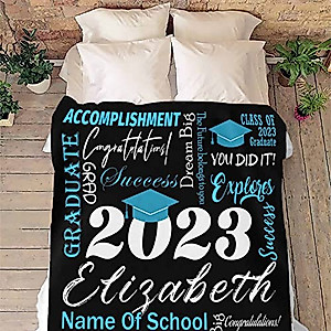 MyPupSocks Personalized Graduation 2023 Blanket, Graduation Class of 2023 with College Name Black Custom Graduation Gifts Throw Blanket with Text for Niece Granddaughter Grandson Summer Gifts 30x40