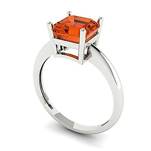 Clara Pucci 2.0 ct Asscher Cut Solitaire Red Simulated Diamond Engagement Bridal Promise Anniversary Ring 18K White Gold Size 8.75