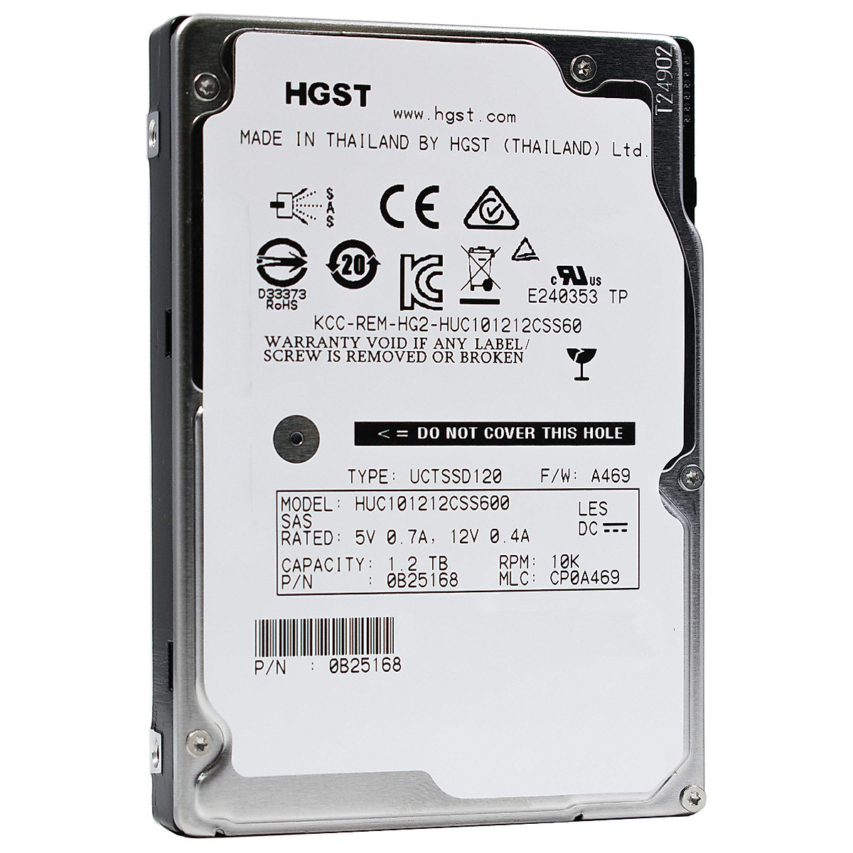 HGST Ultrastar C10K1200 | HUC101212CSS600 | 0B25168 | 1.2TB 10K RPM SAS 6.0GB/s 64MB Cache | 2.5in SFF | 512n | Enterprise Hard Disk Drive (Renewed)