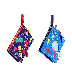 ORAPOH Dinosaur and Ocean Tail Baby Early Education Toy, Activity Crinkle Cloth Book for Toddler, Infants and Kids Perfect for Baby Shower (2 Packs)