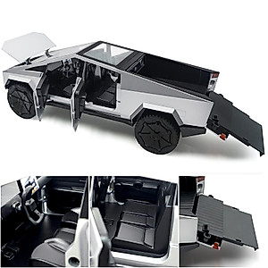Cybertruck Model: 1/32 Diecast Metal Toy Trucks with Lights and Sounds, Mini Vehicles Toys for Boys, Ages 3 and Up (Silver)