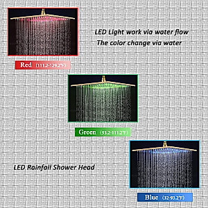 Saeuwtowy Brushed Gold Rain Shower System with 12 Inch LED Shower Head and Brass Handheld with Brass Valve and Trim Kit Shower Faucets Sets Complete