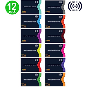 Boxiki Travel Set of 12 RFID Blocking Sleeves Best way to Protect your Cards from Electronic Theft. Durable, Lightweight and Compact Design to fit in any Pocket or Purse. (Navy Blue)