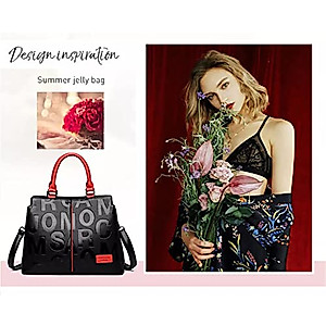 Fashion Leather Black with Red Handbags Medium for Women Luxury Shoulder Bag Tote Top-Handle Satchel Purses for Ladies