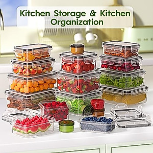 36-Piece Food Storage Containers with Lids Airtight(18 Containers & 18 Lids), Plastic Food Containers for Pantry & Kitchen Storage and Organization, BPA-Free, Leak Proof, Reusable with Labels & Pen