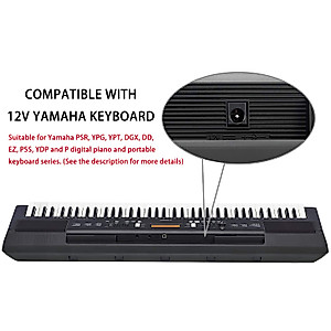 12V 2A AC Power Supply Adapter Charger Cord for Yamaha PSR, YPG, YPT, DGX, DD, EZ and P Digital Piano and Portable Keyboard Series, Replacement PA-130 PA-130B Adapter