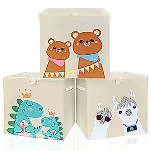 GARPROVM Organizer for Kids Nursery, Cute Cartoon Animal Storage Bins Basket Cube for Shelves, with Handles, fits Baby, Clothes, Children's Room, 13inch