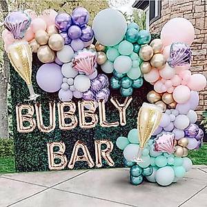 AnnoDeel 16inch BUBBLY BAR Letter Foil Balloons, Rose Gold Letter Balloons and 2pcs Champagne Glass Mylar Balloons for Bridal Shower Engagement Party Banner Wedding Graduation Party Supplies