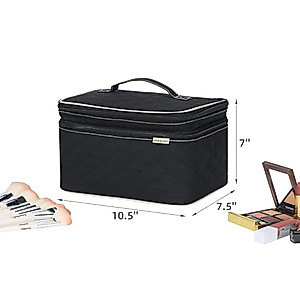 FINDCOZY Large Travel Makeup Bag, Double Layer Cosmetic Case for Women, Organizer for Travel Accessories Brushes, Beauty, Eyeshadow Palette, Lipstick, Black