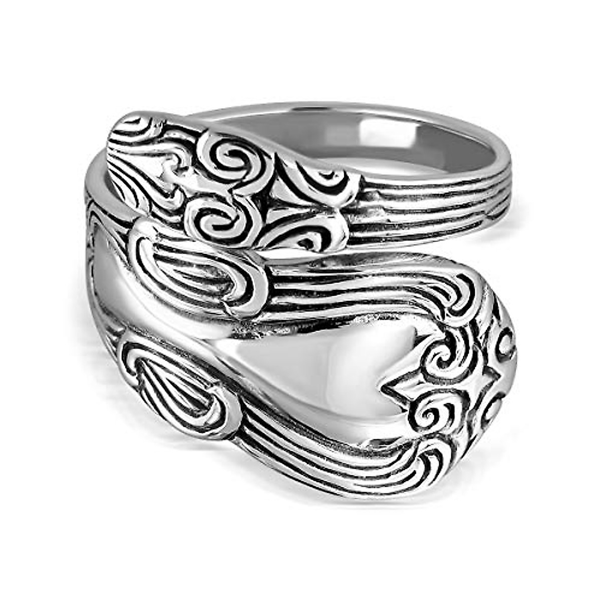 WithLoveSilver 925 Sterling Silver Motif Spoon Handle Wrap Adjustable Ring (9)