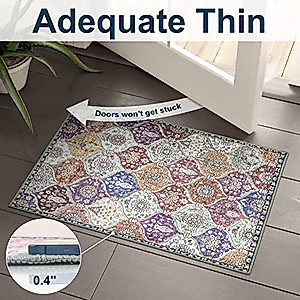 Beeiva Entryway Throw Small Rug Non Slip Rug, Moroccan Floral 2X3 Doorway Bathroom Washable Rug Floor Carpet for Doorway, Vintage Distressed Non-Shedding Kitchen Rug for Bedroom Entryway