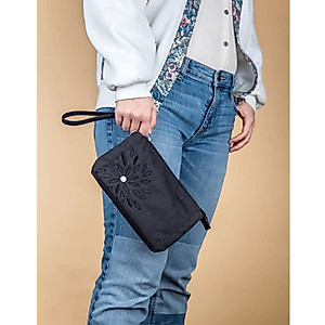 HAIKU Stride Small Womens RFID-Blocking Convertible Crossbody Wristlet Purse, Wallet and Cell Phone Crossbody Bag with Detachable Strap, Black in Bloom