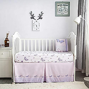 La Premura Lilac Butterfly Baby Girl Crib Bedding Set for Girls – Butterfly 3 Piece Standard Size Crib Bedding Sets in Pastel Pink and Purple