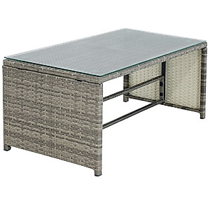 Sunnydaze Longford Outdoor Patio Sectional Sofa Set - Backyard Brown Rattan Wicker Chaise Lounge Furniture with Coffee Table and Thick Cushions - Conversation Set - Slate Gray Cushions