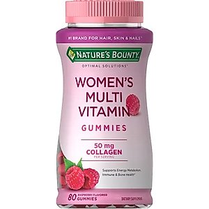 Women's Multivitamin by Nature's Bounty Optimal Solutions, Multivitamin Gummies for Immune Support, Cellular Energy Support, Bone Health, Raspberry Flavor, 80 Gummies