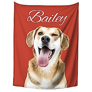 SIMIEEK Personalized Dog Photo Blanket with Name Custom Pet Picture Blankets Throws Customized Dog Portrait Blanket for Adults Kids, 30 to 80 Inches