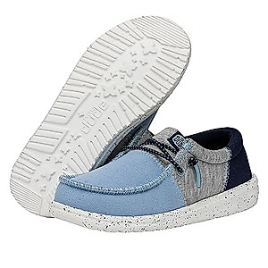 Hey Dude Wally Youth Tri Varsity Light Blue Size J6 | Boy's Shoes | Boy's Slip On Loafers | Comfortable & Light-Weight