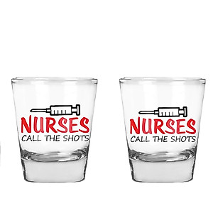 AW Fashions Nurses Call The Shots - Funny Nurse Party Favor Gift - 2 Pack Round Set of Shot Glass