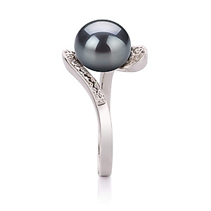 Chantel Black 9-10mm AA Quality Freshwater 925 Sterling Silver Cultured Pearl Ring For Women - Size-9