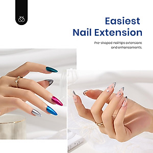 Beetles Gel Nail Kit Easy Nail Extension Set 500Pcs Pre shaped Medium Almond Nail Tips with 5 in 1 Mutipurpose Glue Gel Base Uv Led Nail Lamp for Nail Art Diy Home Gifts for Girls