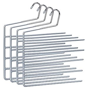Nature Smile 4 Pack Heavy Duty Multi Layers Metal Pant Slack Hangers,Non-Slip 5-Tier Open-Ended Pants Hanger Closet Storage Organizer for Garden Flags Trousers Jeans Scarf(Silvery Grey Color