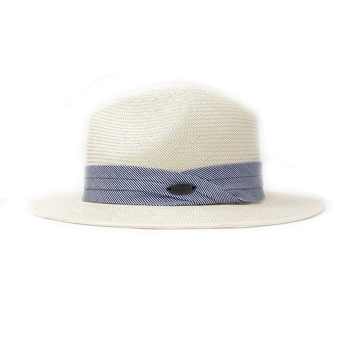 Wallaroo Hat Company – Women’s Monterey Fedora – UPF 50+ Sun Protection, Natural Fiber with Adjustable Size for Medium Crowns – Ideal Sun Hat for Casual Summer Looks and Outdoor Events (Natural/Blue)