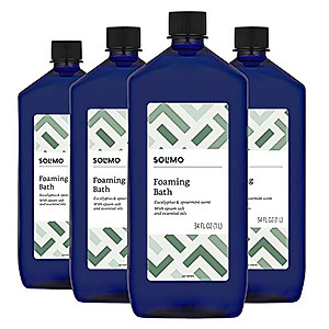 Amazon Brand - Solimo Eucalyptus & Spearmint Scented Foaming Bath with Essential Oils, 34 fl oz (Pack of 4)