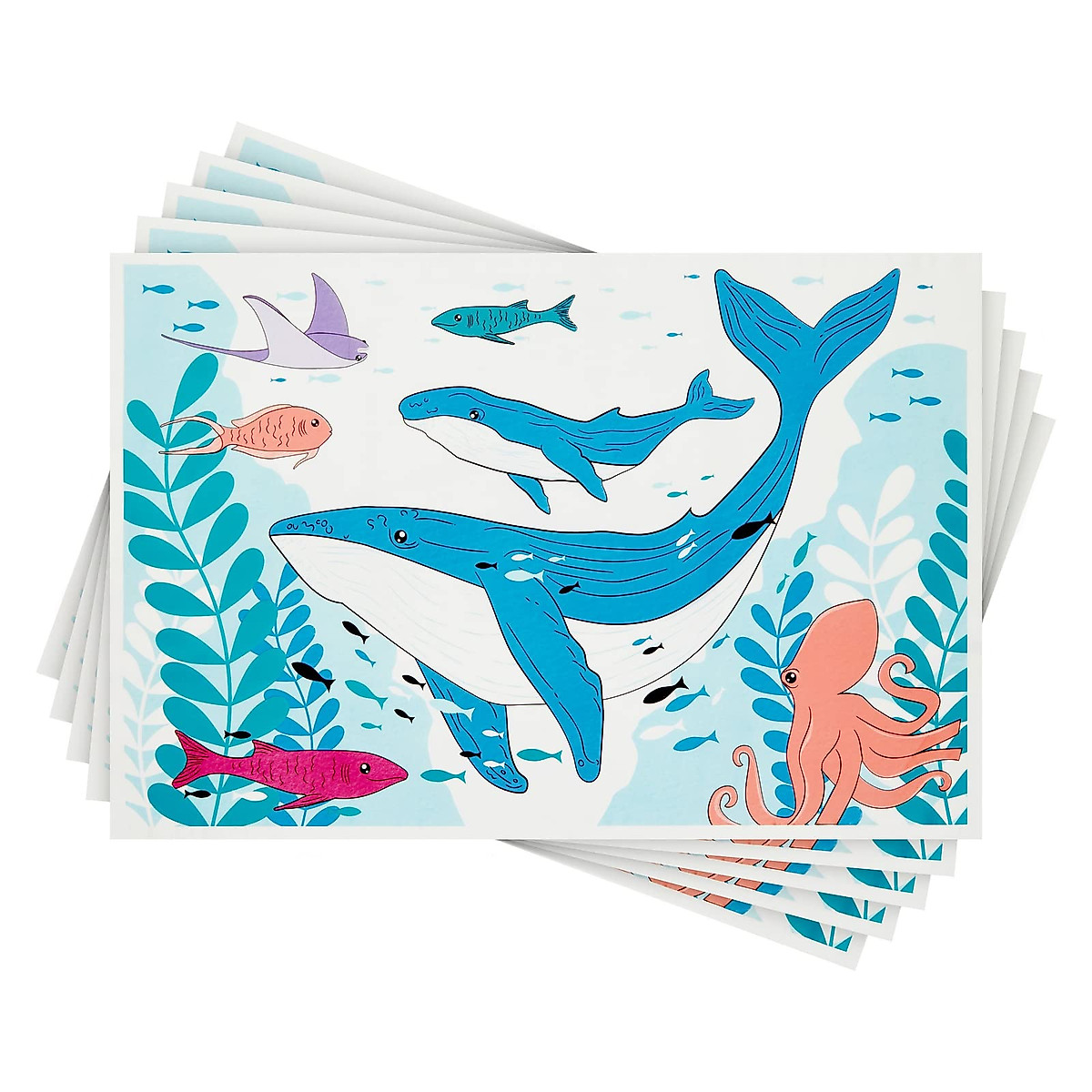 BLUE PANDA - Stick-On Disposable Baby Placemats for Kids, Fun Under The Sea (12 x 18 in, 50 Pack)