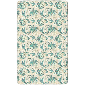 Vintage Rose Themed Fitted Mini Crib Sheets,Portable Mini Crib Sheets Soft Toddler Mattress Sheet Fitted-Baby Sheet for Boys Girls,24“ x38“,Mint Green Beige Pale Eggplant Pale