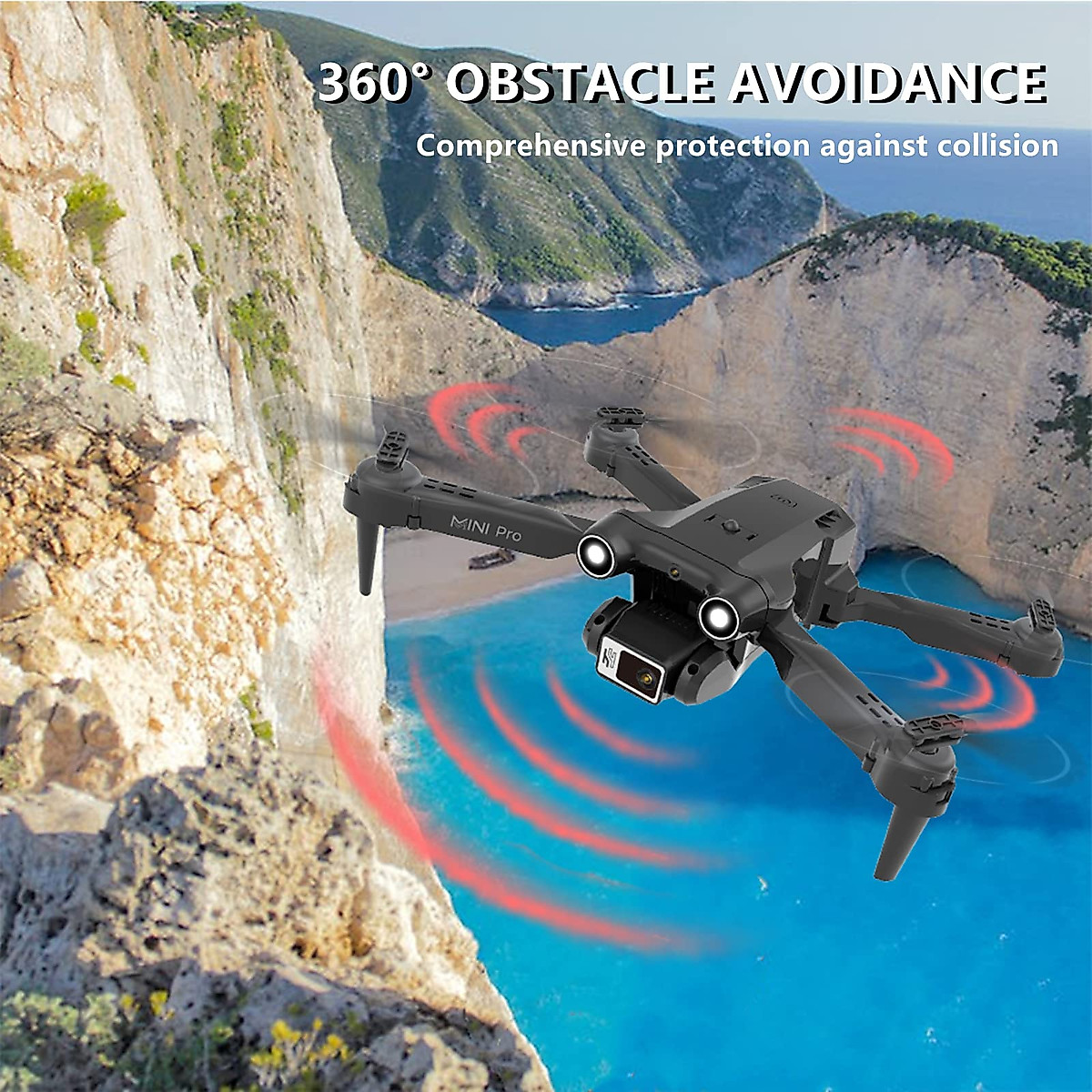 FPV Drone with Camera for Adults Kids Beginners,Foldable RC Quadcopters Drones with 4k Dual Camera ,Optical Flow Positioning, 360°Smart Obstacle Avoidance, APP Control, One-click Take-off and Landing,Gesture and voice control,2 Batteries