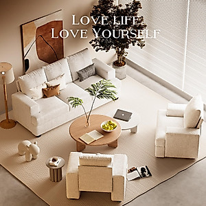 Zelimon Couches for Living Room, 89" Sofa Couch with Extra Deep 3 Seats, Tool-Free Setup Sofa Bed, Modern Cotton Chenille Fabric Sleeper Sofa for Small Spaces, Living Room, Bedroom, Apartment, Beige