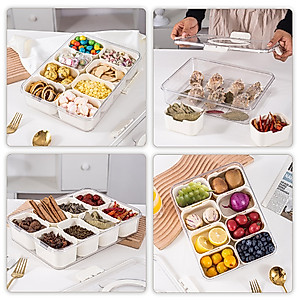 Amzcku Divided Serving Tray with Lid and Handle - Snackle Box Charcuterie Container for Portable Snack Platters - Clear Organizer for Candy, Fruits, Nuts, Snacks - Perfect for Party, Entertaining