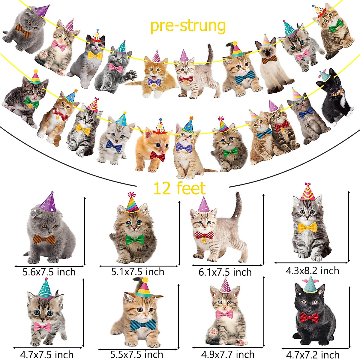 2pcs Cat Theme Party Banner Decorations Pet Cat Birthday Party Decorations Baby Cat Birthday Party Garland Decorations for Pet Kitties Theme Birthday Party Baby Shower Favor Bunting Supplies