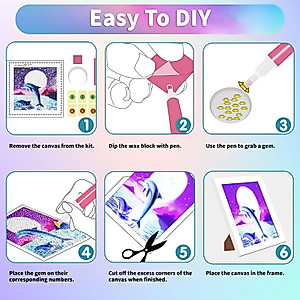 5D Diamond Painting Kits for Kids, Diamond Painting Kits Animals with Wooden Frame, Dolphin Diamond Painting Kits for Beginners, Girls, Adults, Diamond Painting Pictures, Arts Craft for Home Decor