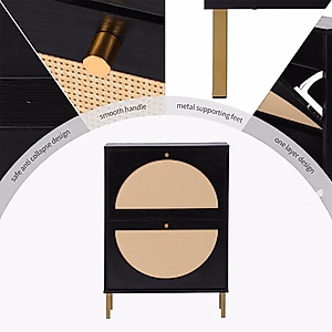 ZeHuoGe Natural Rattan Shoe Cabinet with 2 Flip Drawers, Entrance Hallway Slim Entryway Shoe Organizer, Black Shoe Rack Storage Cabinet for Modern Heels, Boots, Slippers (Black)