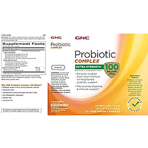 GNC Probiotic Complex Extra Strength with 100 Billion CFUs | for Heightened Probiotic Support and Digestive & Immune Support, Vegetarian | 20 Capsules