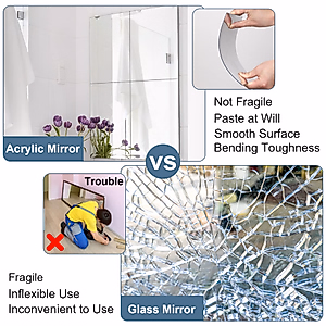 Self Adhesive Acrylic Mirror, Mirror Tiles,Flexible Plastic Mirror Sheets Wall Stickers,2MM Thick Mirror,Frameless Small Mirror, 4 Pack (6 x 9 inch)