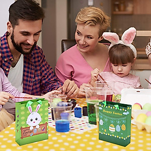 Chuangdi 16 Pieces Easter Paper Bags Easter Bunny Egg Chicken Gift Bags with Handles for Easter Party Supplies, 8 Styles