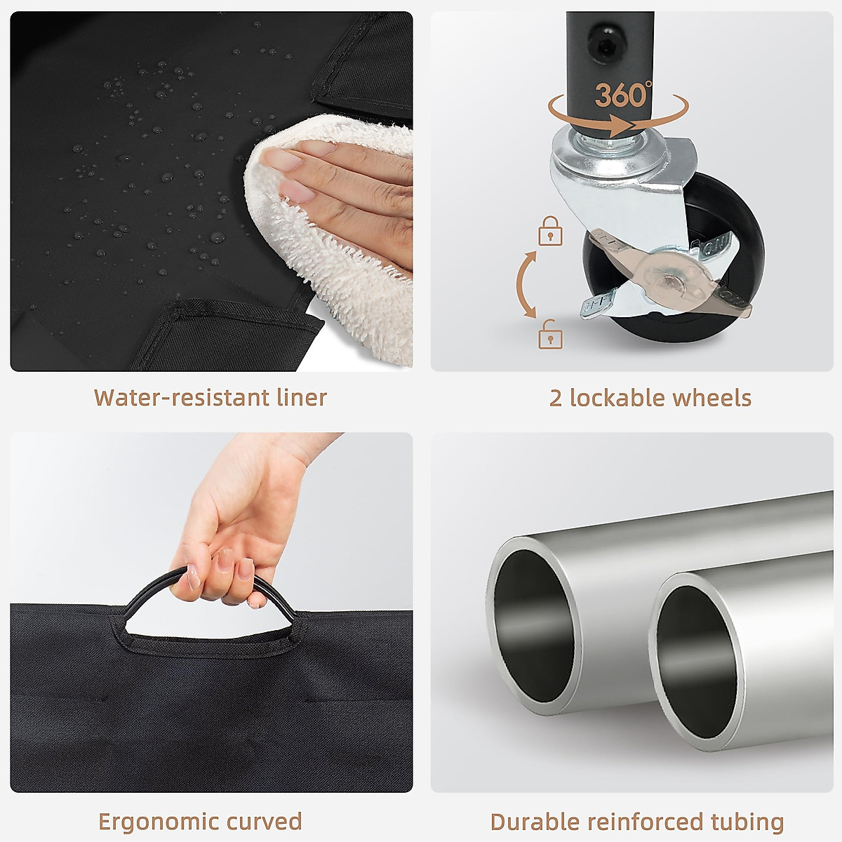 STORAGE MANIAC Laundry Sorter 4 Section, Hamper with Wheels and Removable Bags, Black