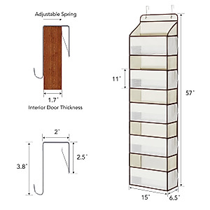 AINCE Over Door | Wall Mount Hanging Organizer Mesh Clear Window 5 Large Pockets Storage For Nursery | Pantry | Shoes | Toys | Kitchen (Beige)