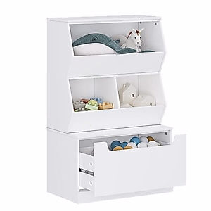 UTEX Kids Toy Storage Organizer, Bookshelf for Kids and Bookcase with Drawer, Children Open Storage Cubby for Kids Room Playroom Nursery White