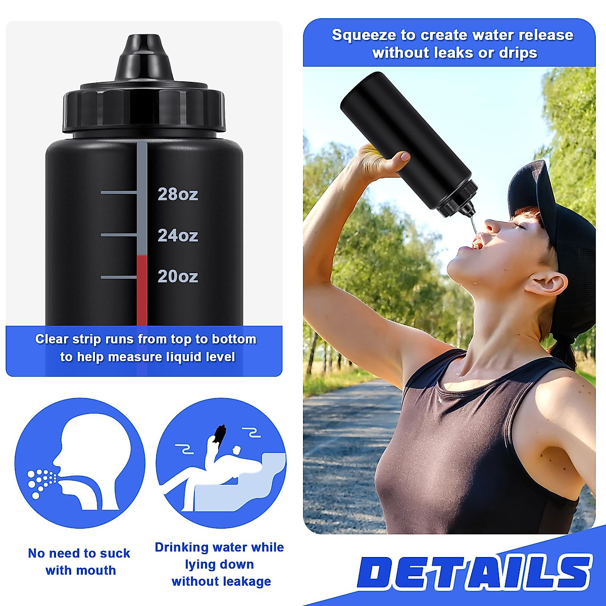 Hushee 12 Pcs 32oz Squeeze Water Bottles Bulk BPA Free Sports Water Bottles Reusable Cycling Football Baseball Hockey Water Bottle with Wire Whisk Included