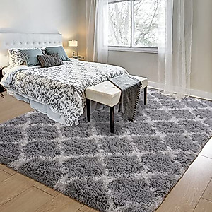 Zareas Soft Geometric Fluffy Rugs for Living Room, 5x8 Feet Area Rug, Shag Grey Rug, Shaggy Bedroom Rug, Plush Rug, Modern Moroccan Fuzzy Rugs for Apartment, Classroom, Home Office, Dorm, Room Decor