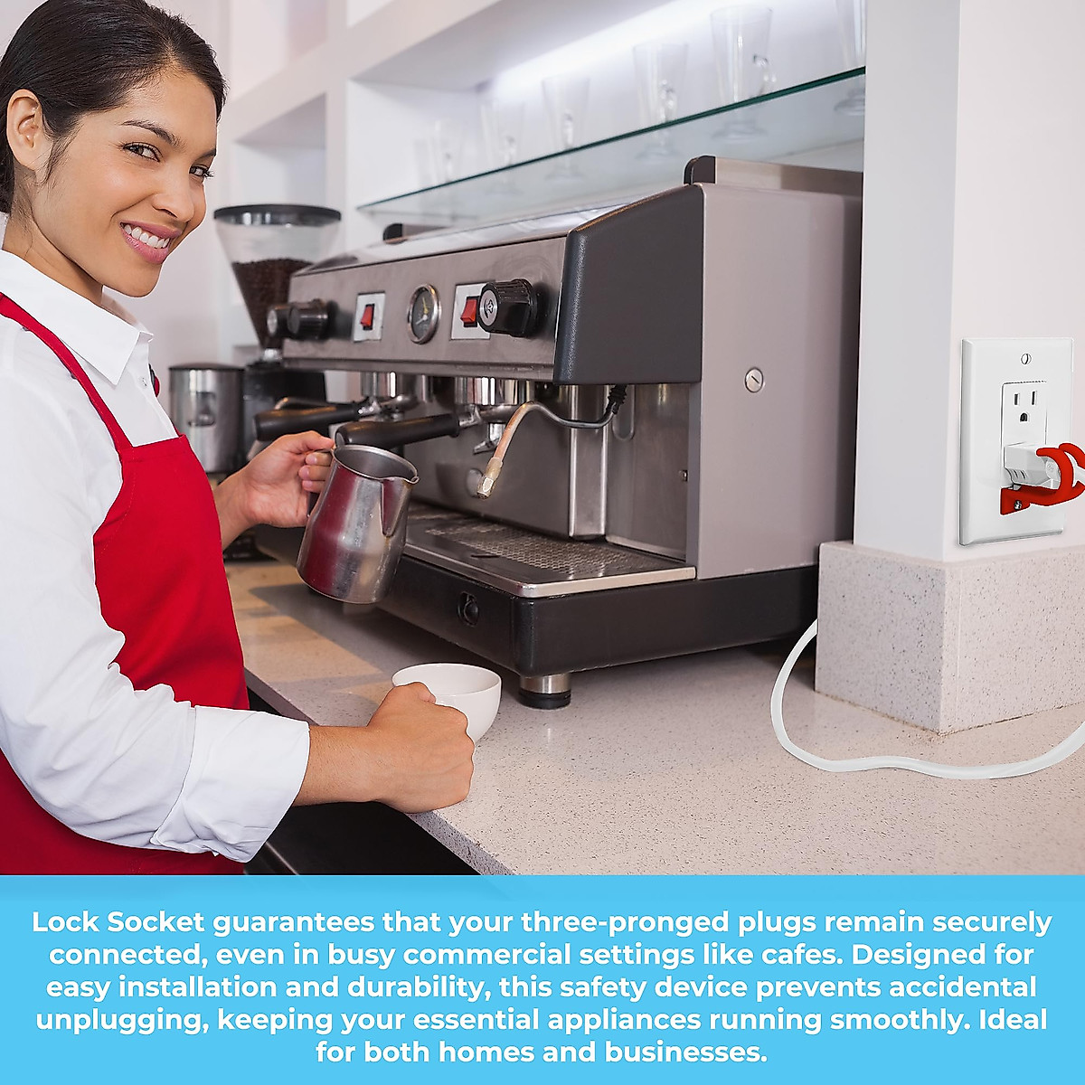 Lock Socket Outlet Lock - Anti Theft Outlet Lock to Secure Three Pronged Plugs, Innovative Way to Prevent Unplugging, Secure Locks for Cords, Includes Security Screw & Allen Wrench - Red