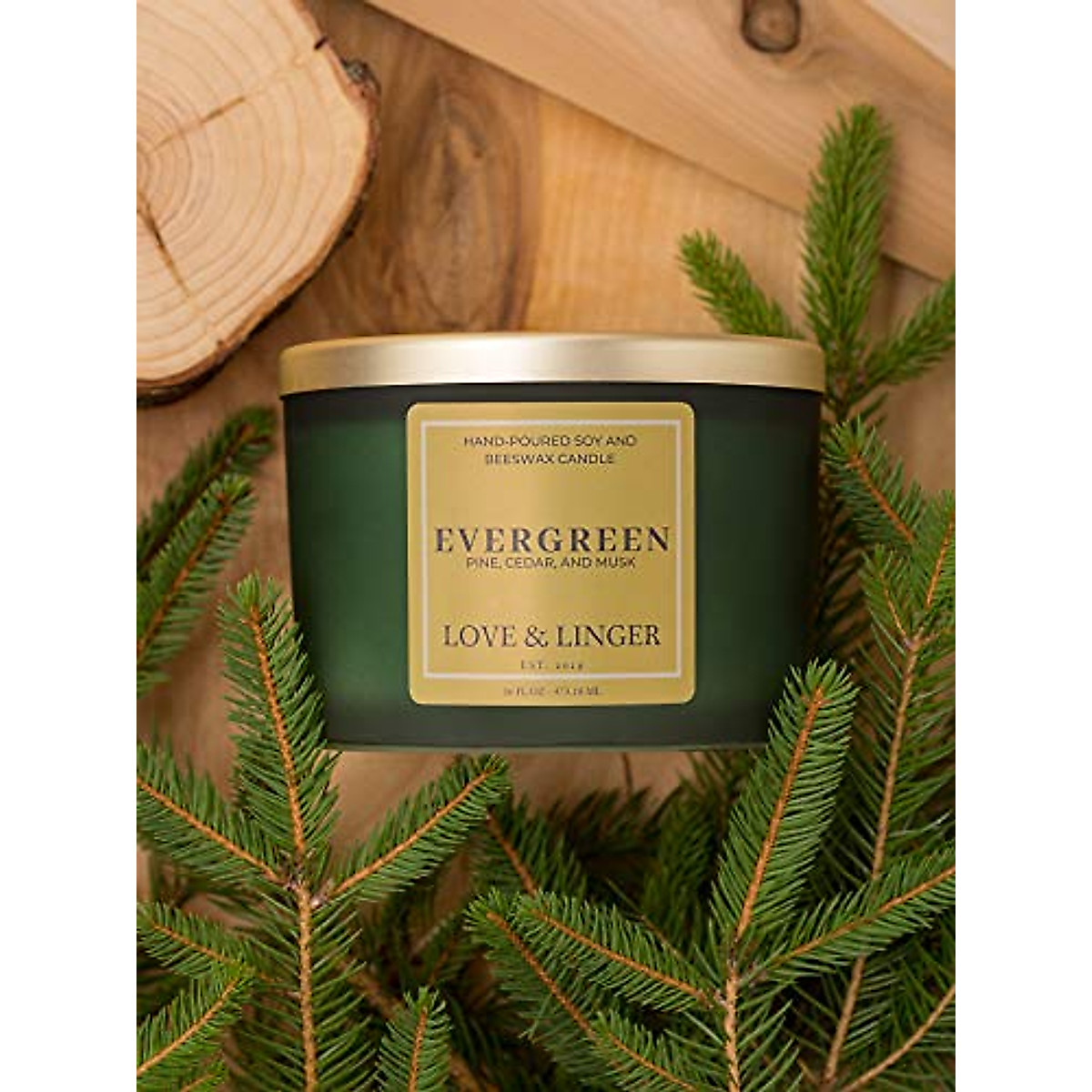 Evergreen Candle | Pine Candle | Luxury Soy & Beeswax Scented Candles for Home | 16 oz. Large Jar Candles | Christmas Candles | Winter Candle | Organic Gifts for Her