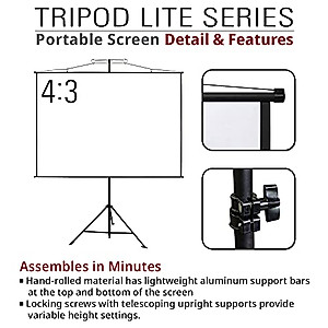 Akia Screens 2 in 1 110 inch Portable Projector Screen with Stand and Carry Bag 4:3 16:9 8K 4K HD 3D, Stand or Wall Mount Tripod Projection Screen for Outdoor Movie Home Theater, AK-T110VLITE (Black)