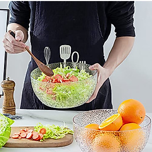 Qxbekmor Large Acrylic Salad Bowls 130 oz, Serving Bowls for Fruits, Popcorn, Chips, Dips, Condiments, Break-Resistant Set of 2, Clear Circular