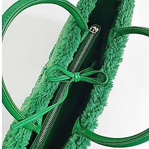 YZHJ Fluffy Tote Bags Set Forest Furry Fleeced Purse Plush Handbag Soft for Women Winter Fall (Green)